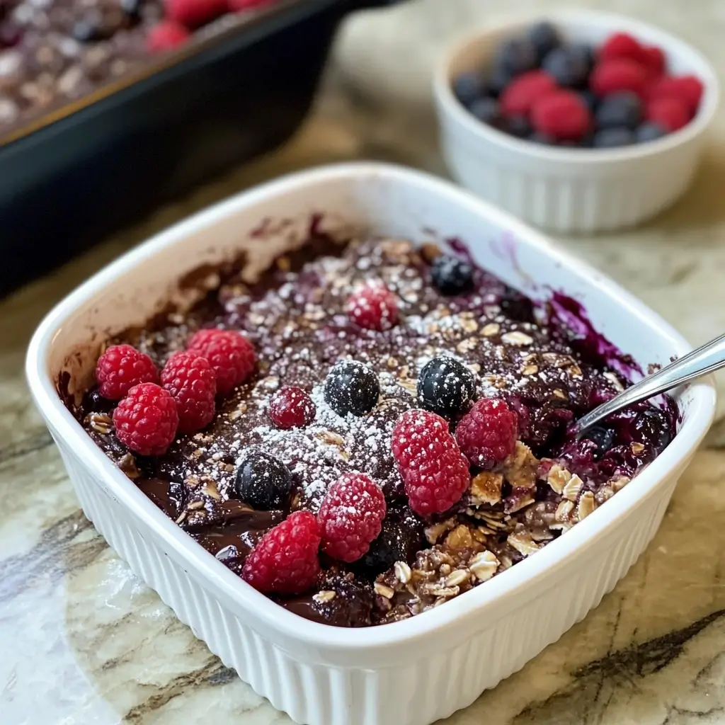 Mixed Berry Chocolate Baked Oatmeal Recipe - Her Kitchen Stories