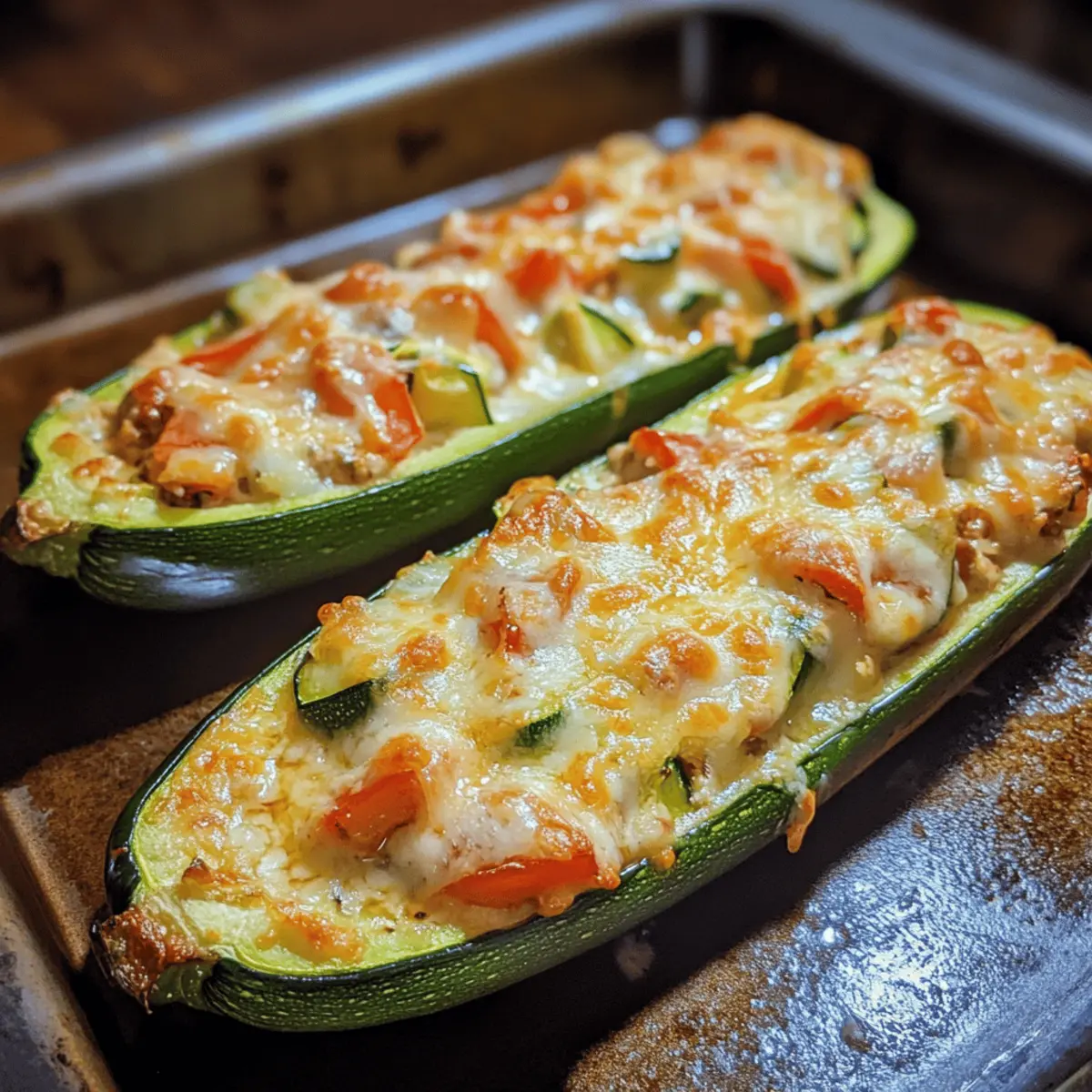 Easy Delicious Savory Veggie & Cheese Stuffed Zucchini Boats