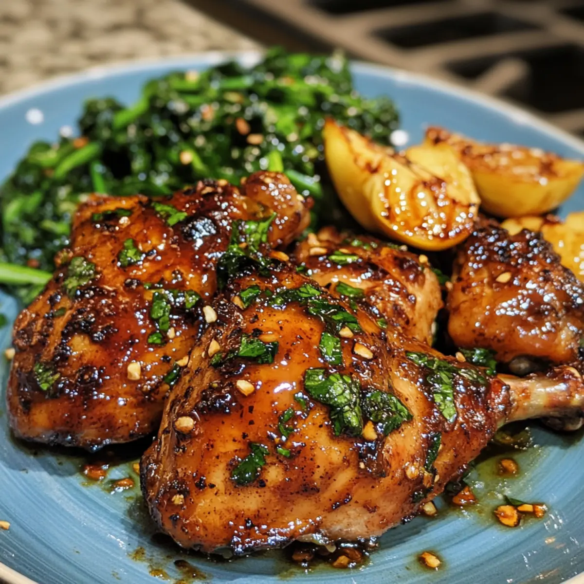 Easy Delicious Tamarind Glazed Chicken with Garlic Greens Recipe