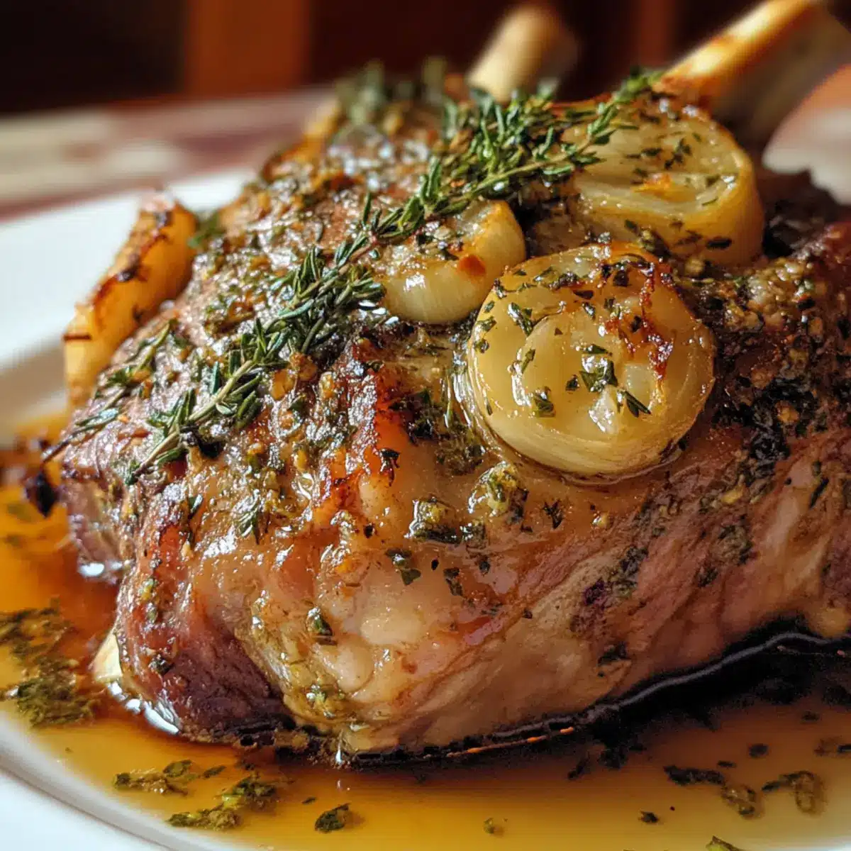 Easy Delicious Herb-Roasted Easter Leg of Lamb with Garlic Jus